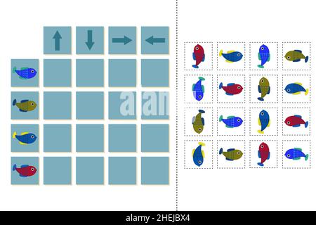 Match the pictures of fishes and directions up, down, left and right ...