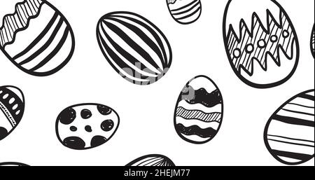Image of multiple decorated easter eggs in black and white on white ...