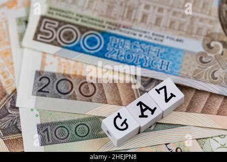 The wording "Gas" translated as "Gas" and many Polish banknotes ...