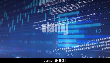 Image of data processing and diagrams on blue background Stock Photo ...
