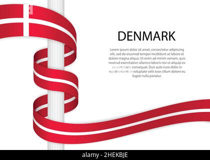 Waving ribbon or banner with flag of Denmark. Template for independence ...