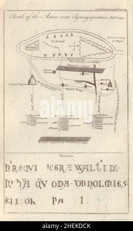 1792 Siege of Seringapatam plan, Mysore India. Howden Minster engraving ...