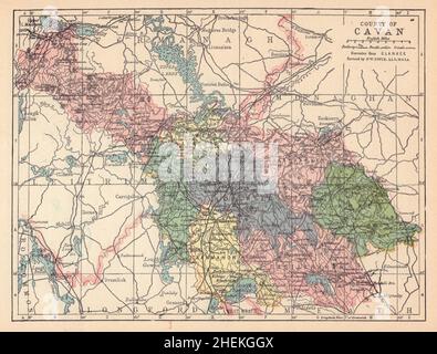 COUNTY CAVAN. Antique county map. Ulster. Ireland. BARTHOLOMEW, c1902 ...