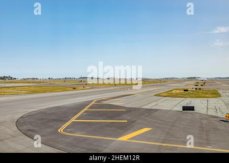 runway with aircraft for big jets at an international airport, USA ...