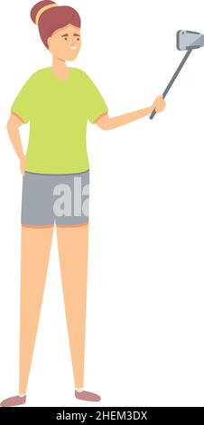 Vlogger selfie stick icon cartoon vector. Live stream. Social show ...