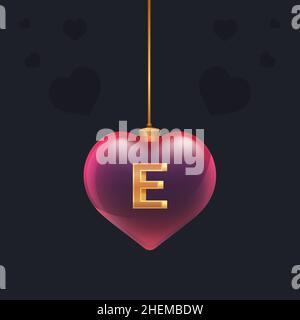 Red glass heart toy with a golden 3D letter Z inside. Valentine day ...