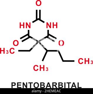 Pentobarbital (pentobarbitone) barbiturate sedative, chemical structure ...