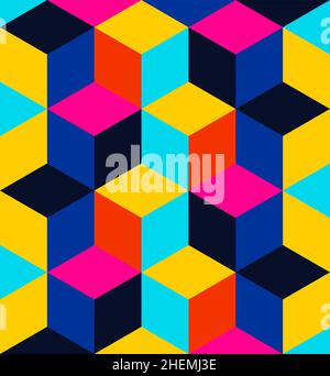 Minimalist 3D cube geometric artwork poster full of colors with simple ...