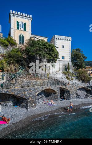 Ancient castle Canevaro in the maritime village of Zoagli on the ...
