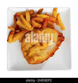 Goat cheese and pepper booklets with fries Stock Photo - Alamy