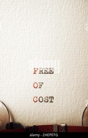 Free of cost text written with a typewriter Stock Photo - Alamy