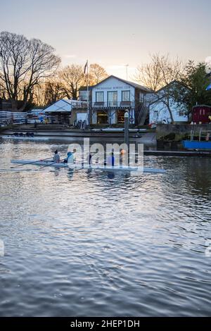 Twickenham rowing club on the river Thames at Eel Pie island ...
