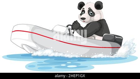 Panda on a speed boat in cartoon style illustration Stock Vector Image ...