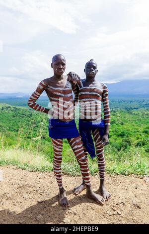 Men from Ethiopian tribes in the Omo River Valley Stock Photo - Alamy