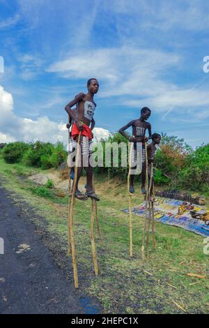 Young Boys of Benna Tribe with Traditional Body Painting on the Long ...