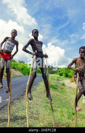 Young Boys of Benna Tribe with Traditional Body Painting on the Long ...