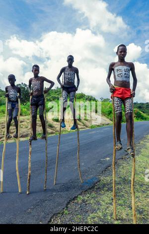 Young Boys of the Banna Tribe On Stilts, nr Key Afer, Omo Valley ...