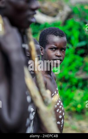Close up portraits of Benna Tribe Young Boys with Traditional Body ...