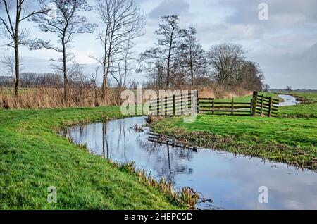 Wooden fence and a meandering ditch, the Netherlands Stock Photo - Alamy