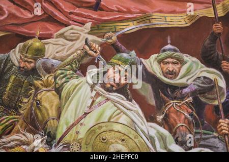 A detail in a painting depicting Timur reciving guests. At the Amir ...