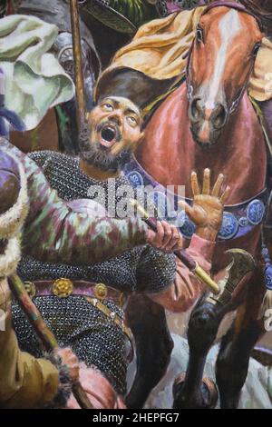 A detail in a painting depicting Timur reciving guests. At the Amir ...