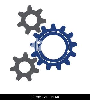 three meshing gears gray and blue icon logo vector isolated on white background Stock Vector ...