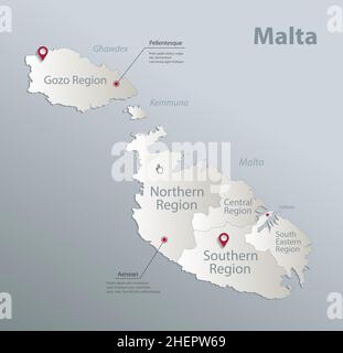 Malta map, administrative division, separate individual regions with ...
