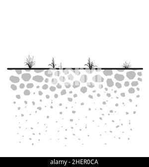 Ground land underground cross section textured with stones in cartoon ...