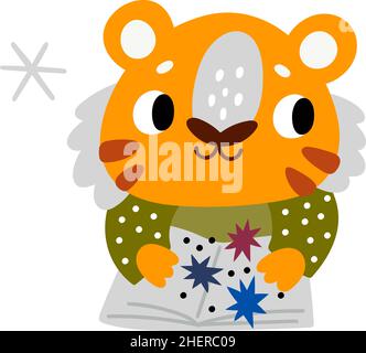 Orange reading book, illustration, vector on white background Stock ...