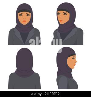 arabian muslim face portrait, Front, profile, side view Stock Vector ...