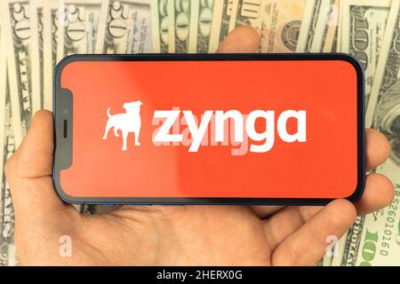 Kharkov, Ukraine - January 12, 2022: Take-Two logo on the screen ...