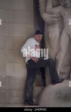 The statue of 'Prospero and Ariel' above the entrance of the BBC ...