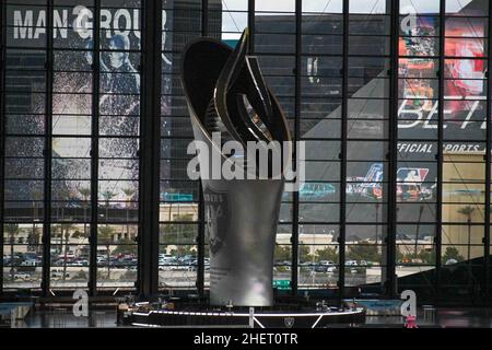 A general view of Allegiant Stadium and the The Al Davis Memorial Torch ...