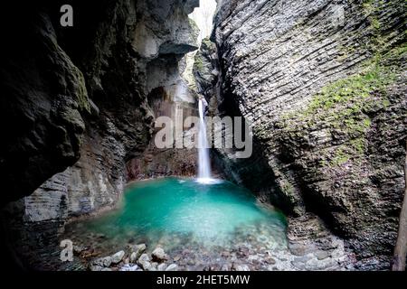Famous landmark: waterfall Kozjak in Triglav National Park, Slovenia Stock Photo - Alamy