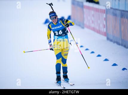 Elvira Öberg of Sweden crosses the finish line to place second in the ...
