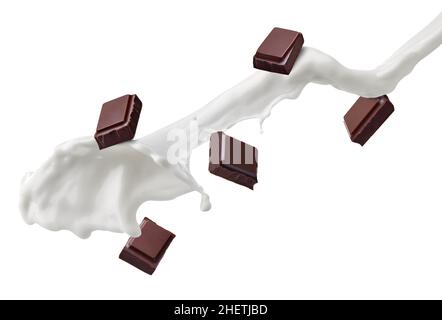 chocolate piece milk splash flow Stock Photo - Alamy