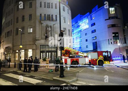 The statue of 'Prospero and Ariel' above the entrance of the BBC ...