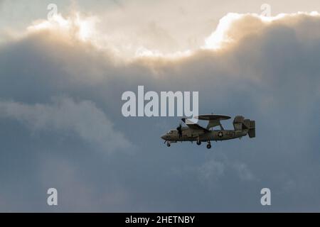A Northrop Grumman E2 Hawkeye, early warning aircraft with the American ...
