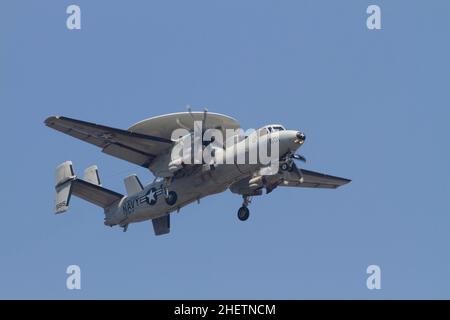 A Northrop Grumman E2 Hawkeye, early warning aircraft with Carrier ...