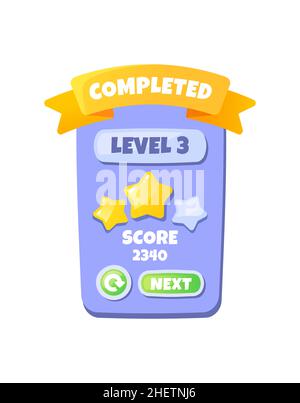 Interface game design. Level completed screen with stars and buttons. Vector eps 10 Stock Vector ...