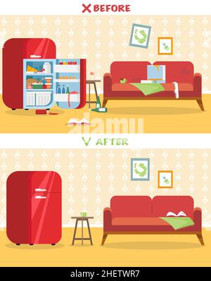 Home cleaning poster with clean room and washing appliances or ...