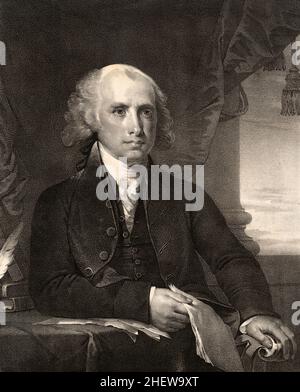 James Madison (1751-1836) on engraving from 1859. Fourth President of ...