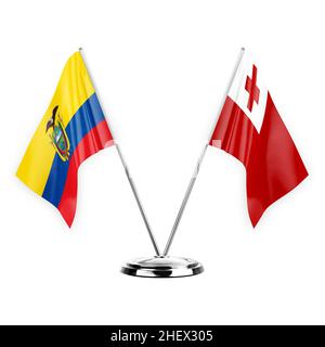 Tonga and Ecuador table flags isolated on white 3D rendering Stock ...