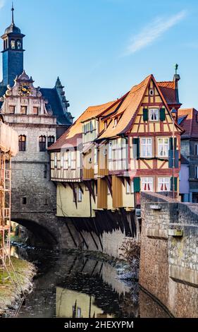 City Hall and Malerwinkel house in Marktbreit, Bavaria, Germany Stock ...