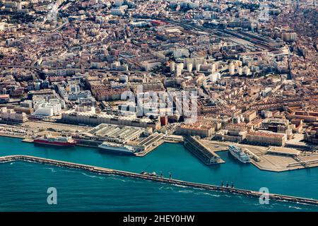 aerial view to new harbor of Marseilles with cruise ships Stock Photo ...