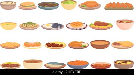 Caribbean cuisine icons set cartoon vector. Rice chicken. Cooking bbq ...