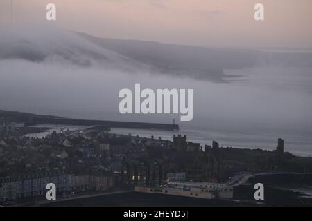 Aberystwyth, Wales, UK. 13th January, 2015. Panorama from 3 images as ...