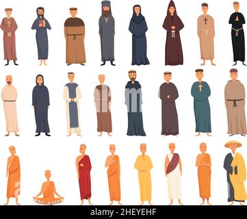Monk icons set cartoon vector. Catholic friar. Male christian. Monk ...