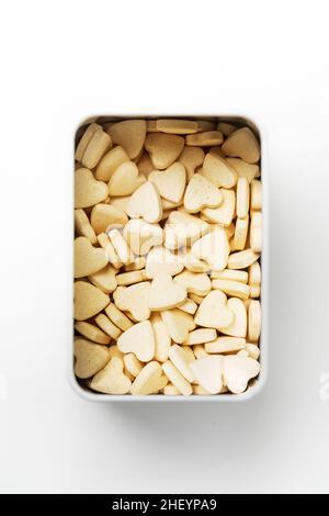 Flat lay. Heart shaped box of pink chocolated for Valentine's Day Stock ...