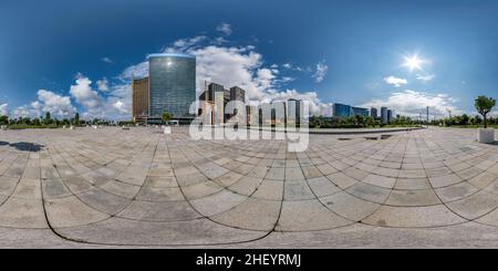 360° view of 360 hdri panorama view with skyscrapers in new modern ...